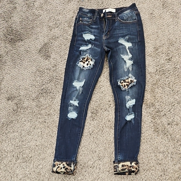 KanCan | Jeans | Distressed Blue Jeans With Leopard Accents | Poshmark